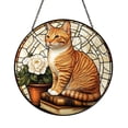 Cozy Cat with Plants Stained Glass Style Suncatcher, Decorative Window ...
