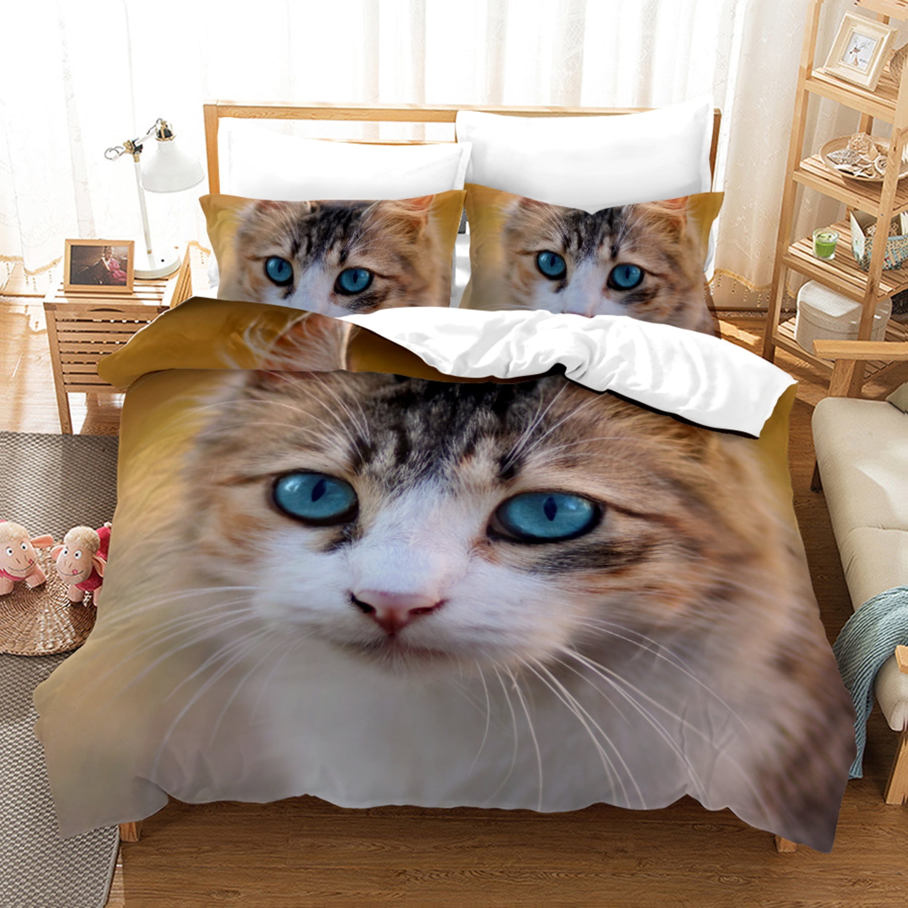 Cozy CatThemed Bedding Set with Warm-Toned Duvet Cover & Soft Pillows ...