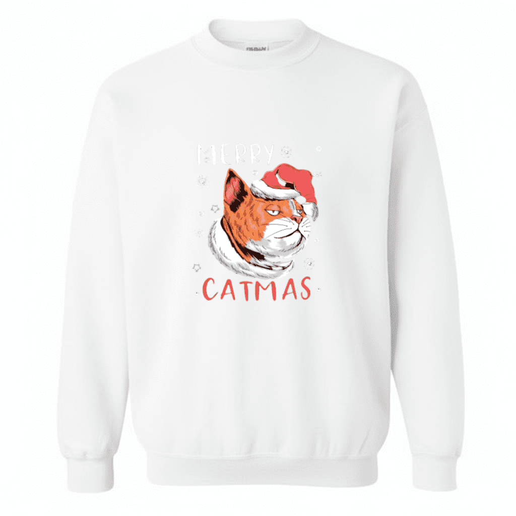 Cozy Catmas Cheer Kitty With Festive Hat Cute Winter Holiday Sweatshirt ...