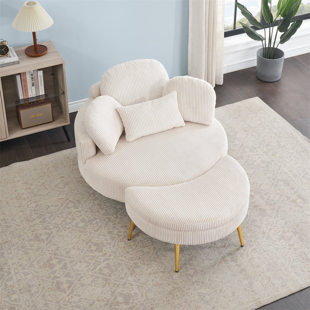 Cozy Chair with Footrest & Pillow, Corduroy Upholstered Reading Chair ...