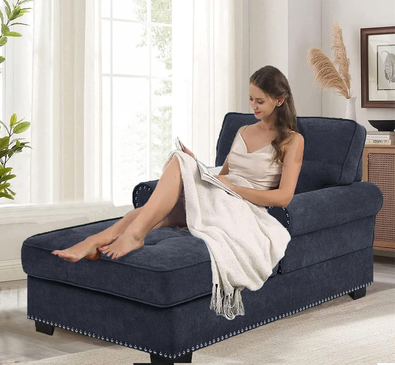 Cozy Chaise Lounge Indoor Living Room Chase Chair Upholstered Chaise Lounges Sleeper for Bedroom ...