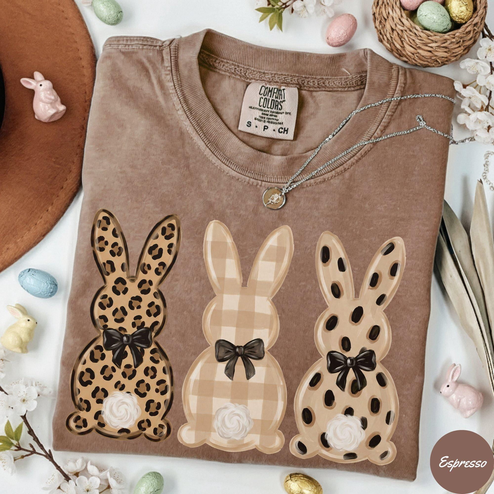 Cozy Checkered Leopard Print Bunny Graphic Tee - Comfort Colors Easter ...