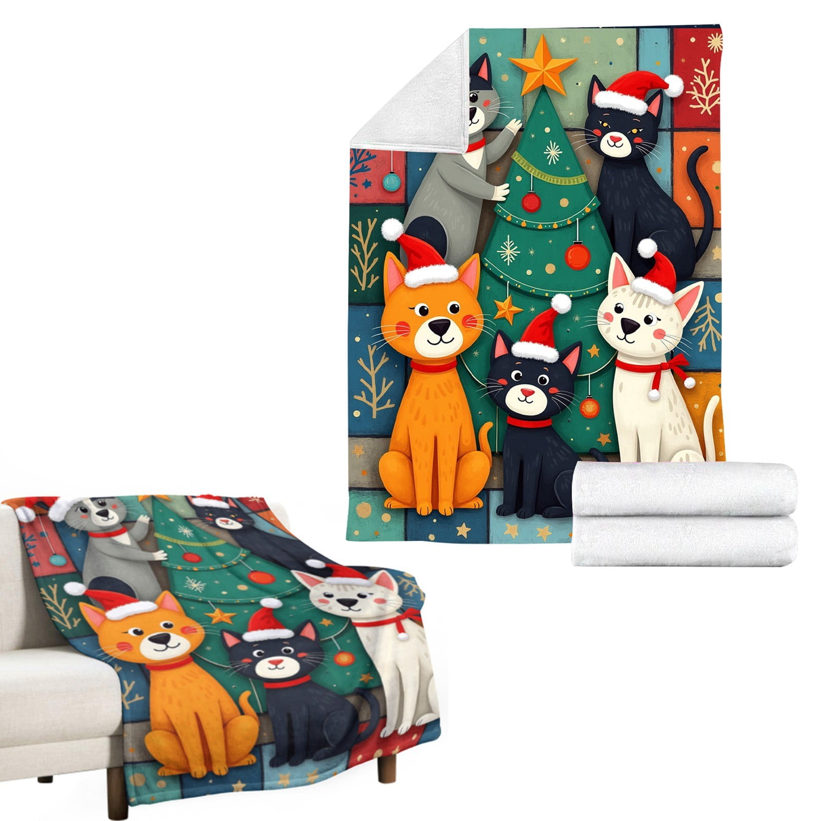 Cozy Christmas Blanket with Animal Designs Winter Warmth Soft Leisure ...