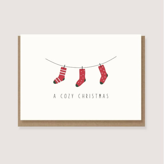 Cozy Christmas Card with Hanging Stockings – Festive Blank Greeting ...
