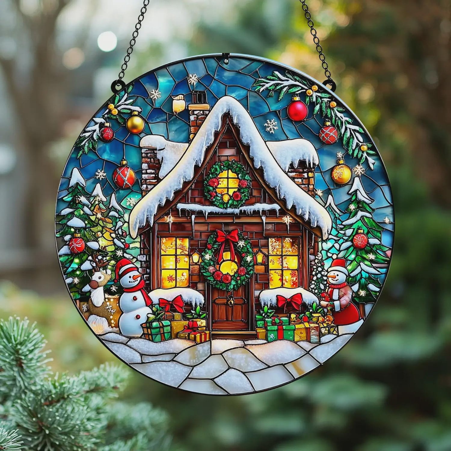 Cozy Christmas Cottage Faux Stained Glass, acrylic suncatcher and ...