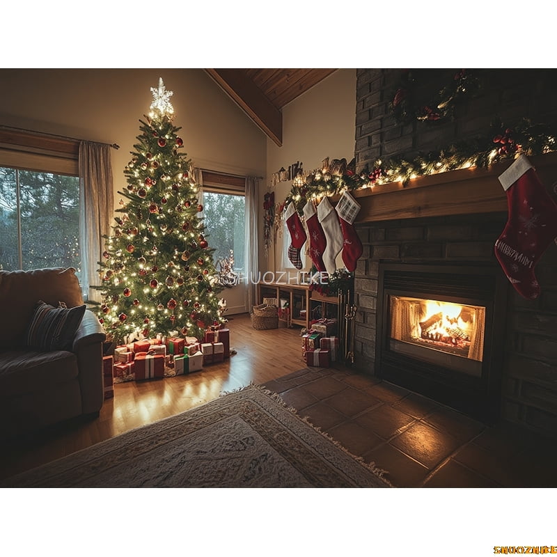 Cozy Christmas Day Sce Fireplace Photography Backdrop Props Winter ...