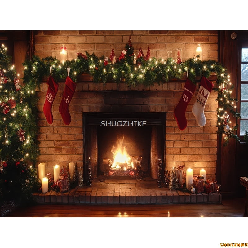Cozy Christmas Day Sce Fireplace Photography Backdrop Props Winter ...