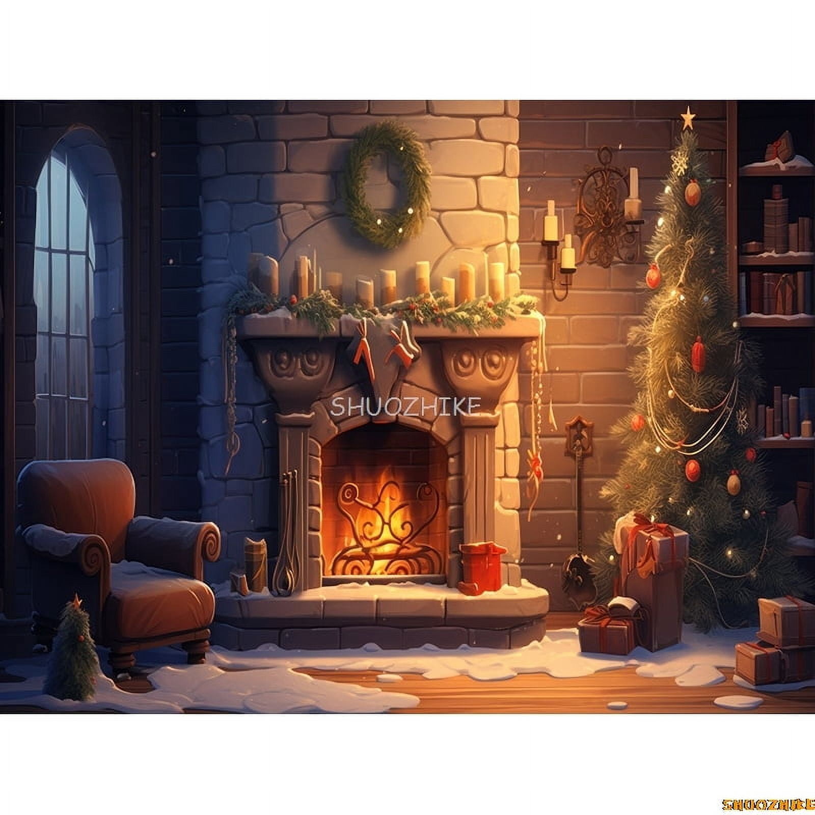 Cozy Christmas Day Sce Fireplace Photography Backdrop Props Winter ...