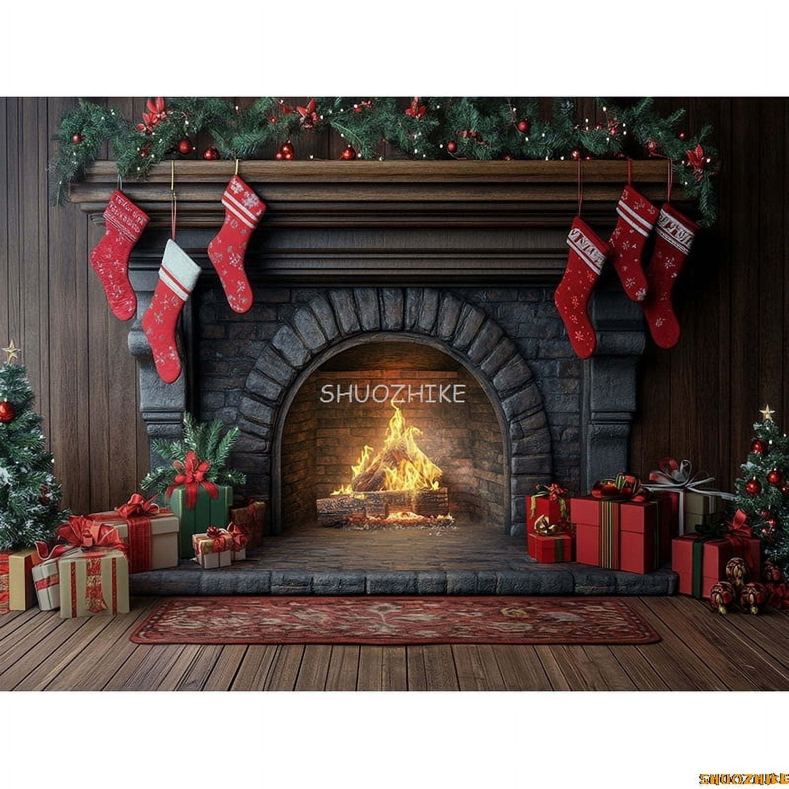 Cozy Christmas Day Sce Fireplace Photography Backdrop Props Winter ...
