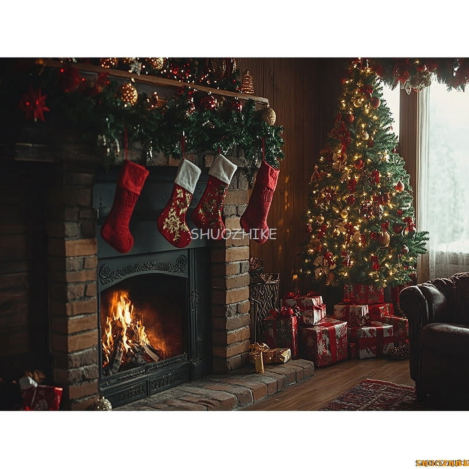 Cozy Christmas Day Sce Fireplace Photography Backdrop Props Winter ...