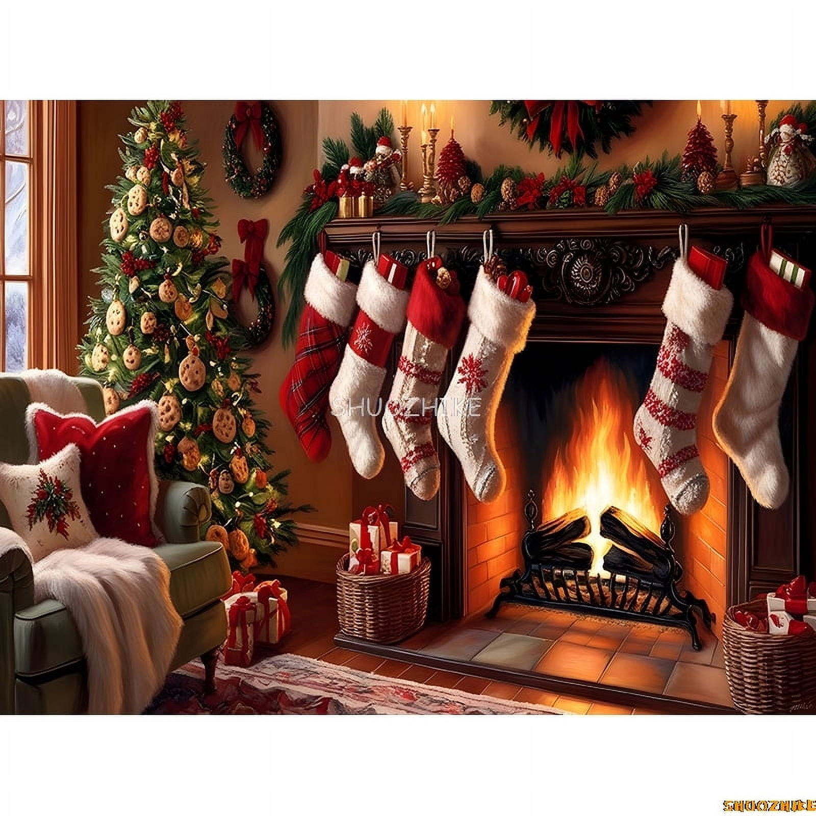 Cozy Christmas Day Sce Fireplace Photography Backdrop Props Winter ...