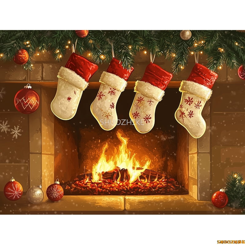 Cozy Christmas Day Sce Fireplace Photography Backdrop Props Winter ...