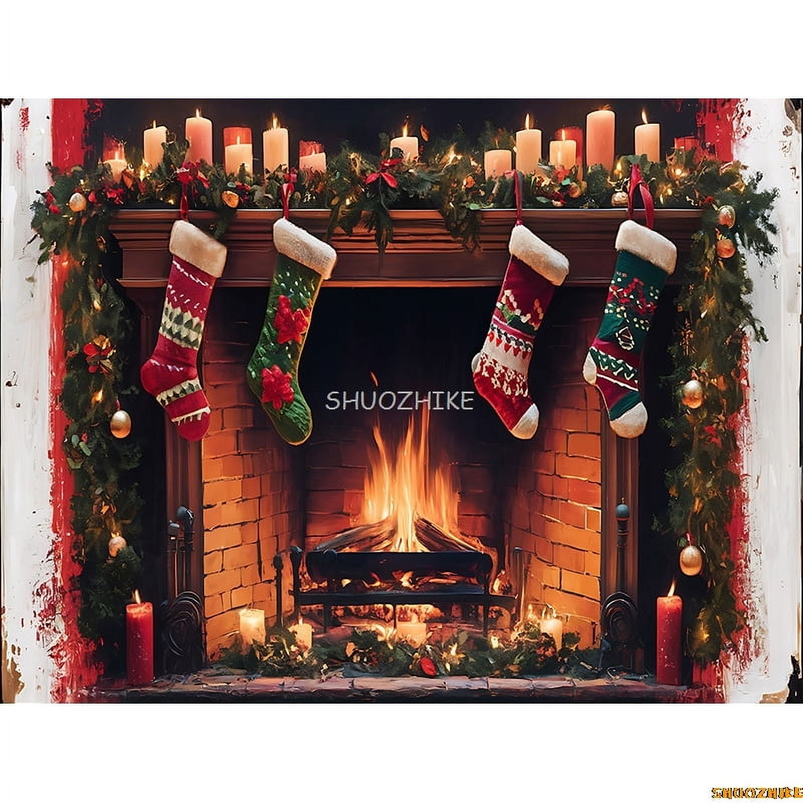 Cozy Christmas Day Sce Fireplace Photography Backdrop Props Winter ...