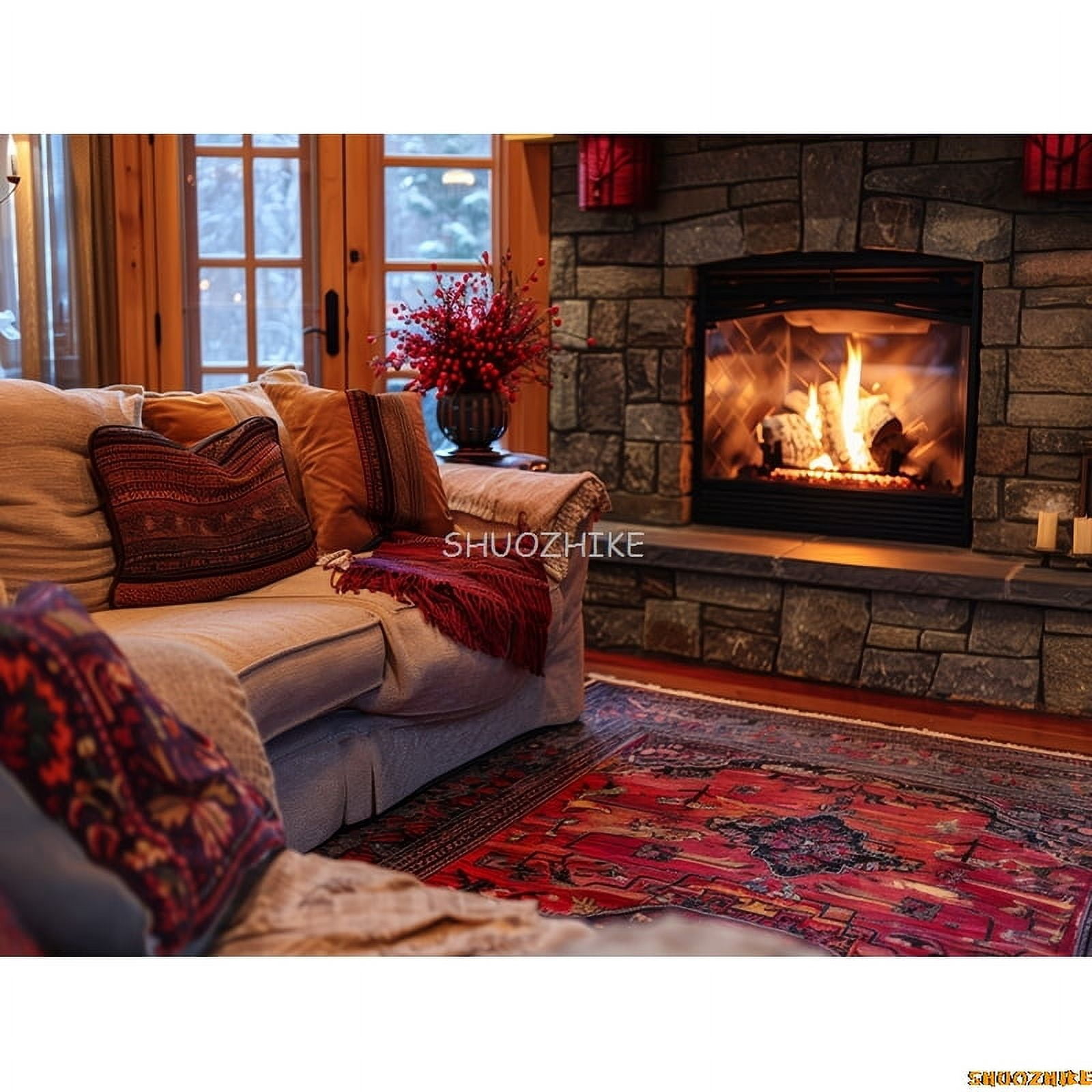 Cozy Christmas Day Sce Fireplace Photography Backdrop Props Winter ...