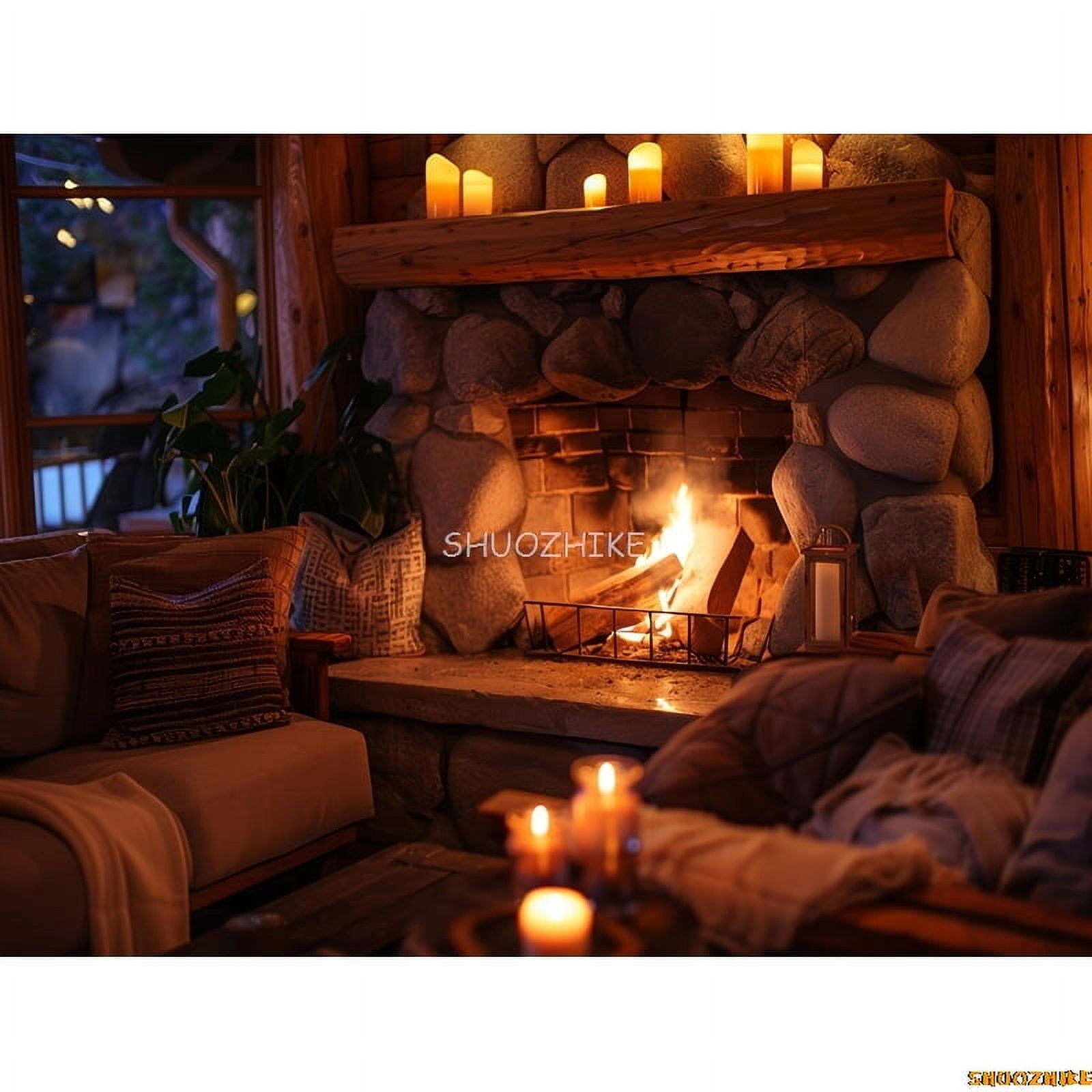 Cozy Christmas Day Sce Fireplace Photography Backdrop Props Winter ...