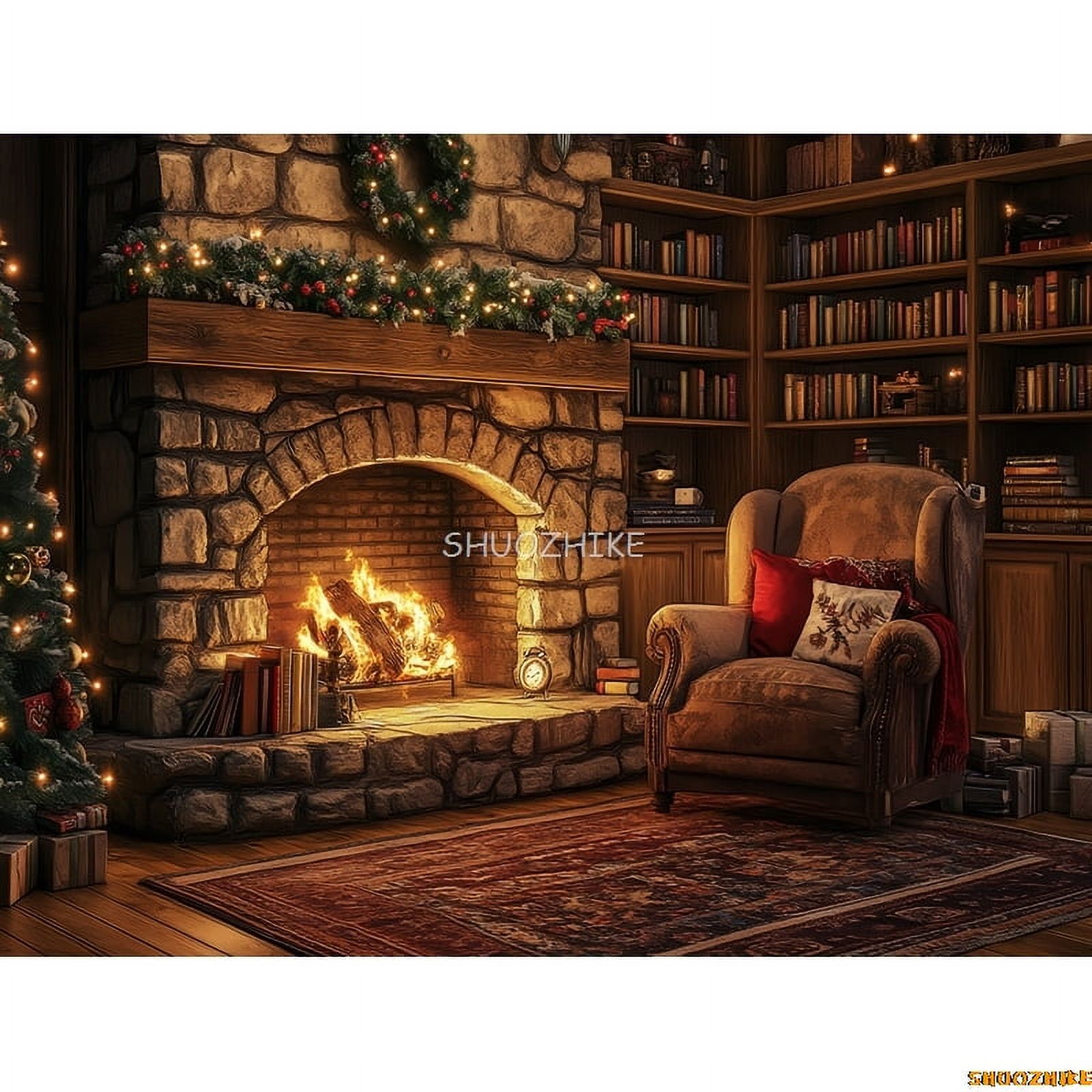 Cozy Christmas Day Sce Fireplace Photography Backdrop Props Winter ...