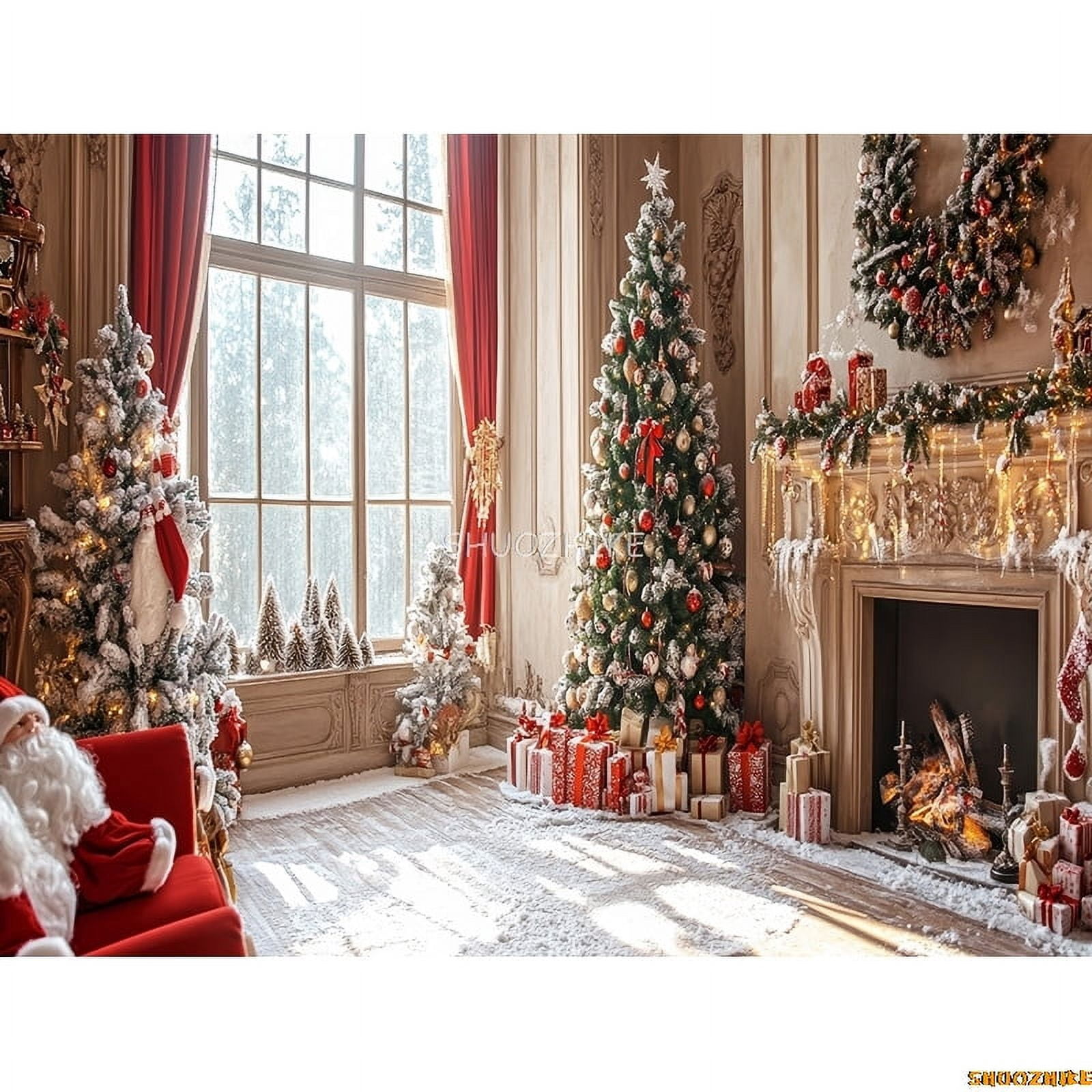 Cozy Christmas Day Sce Fireplace Photography Backdrop Props Winter ...
