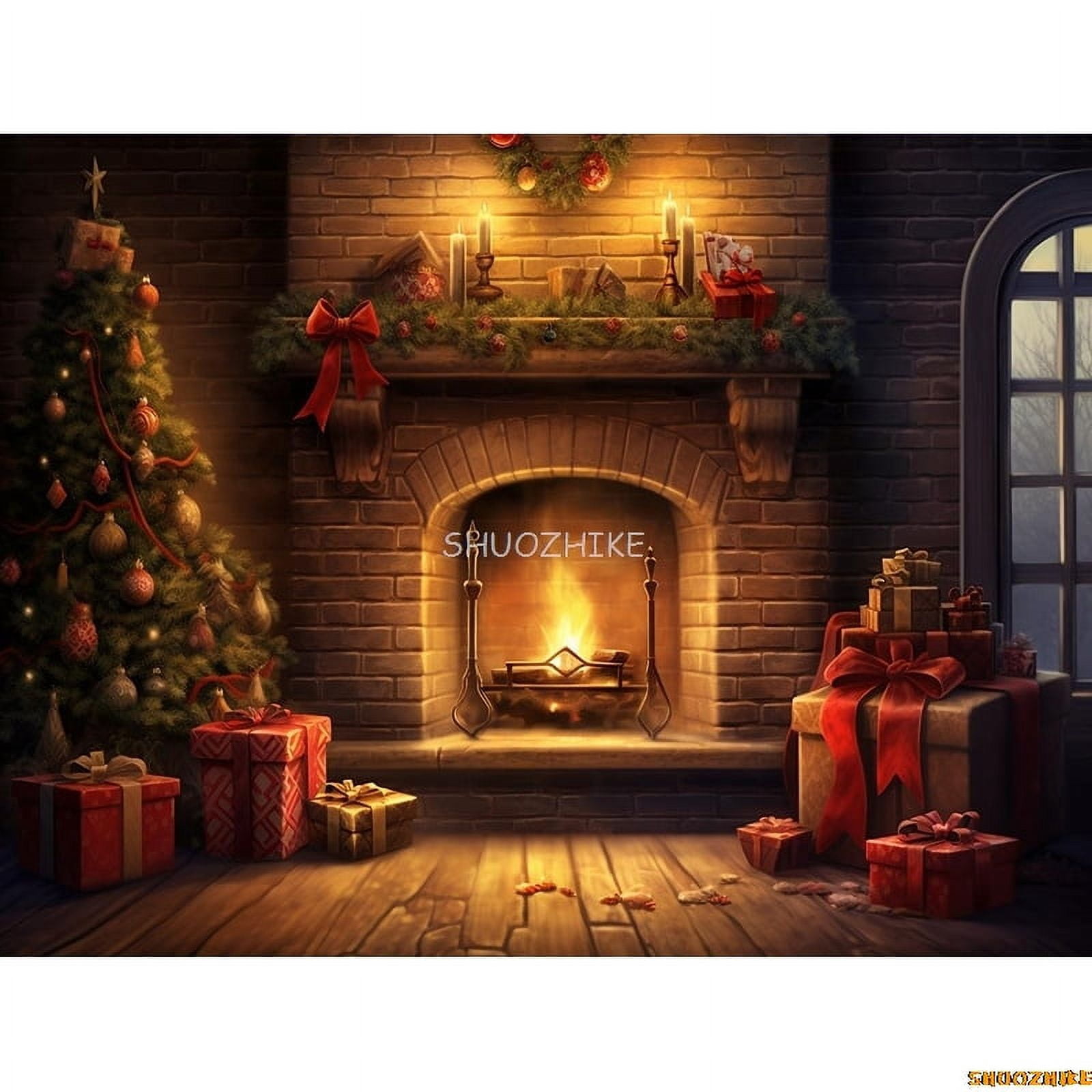 Cozy Christmas Day Sce Fireplace Photography Backdrop Props Winter ...