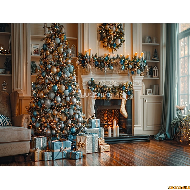 Cozy Christmas Day Sce Fireplace Photography Backdrop Props Winter ...