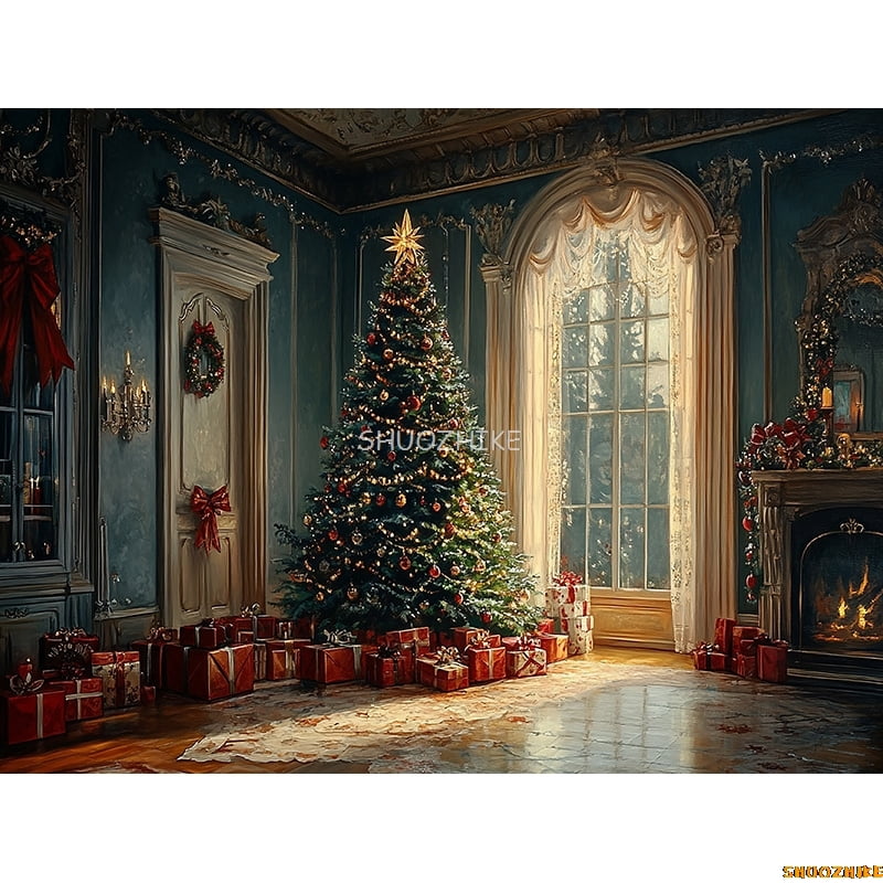 Cozy Christmas Day Sce Fireplace Photography Backdrop Props Winter ...