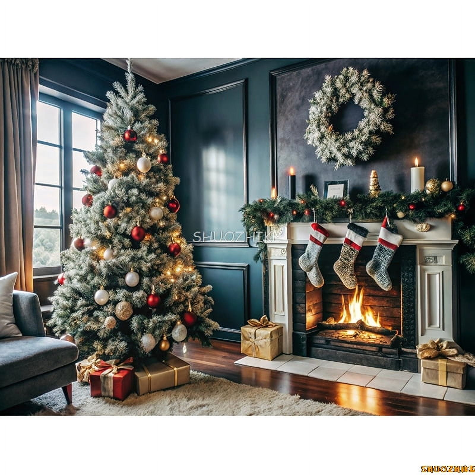 Cozy Christmas Day Sce Fireplace Photography Backdrop Props Winter ...
