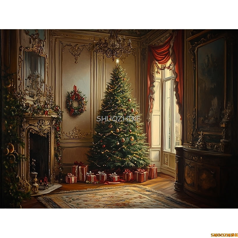 Cozy Christmas Day Sce Fireplace Photography Backdrop Props Winter ...