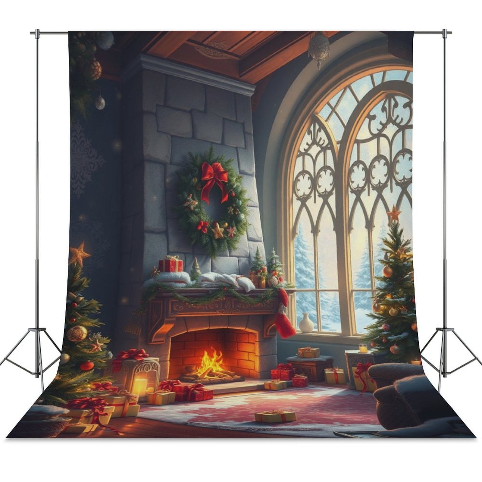 Cozy Christmas Fireplace Backdrop Baby Shower Newborn Portrait Girl Boy ...