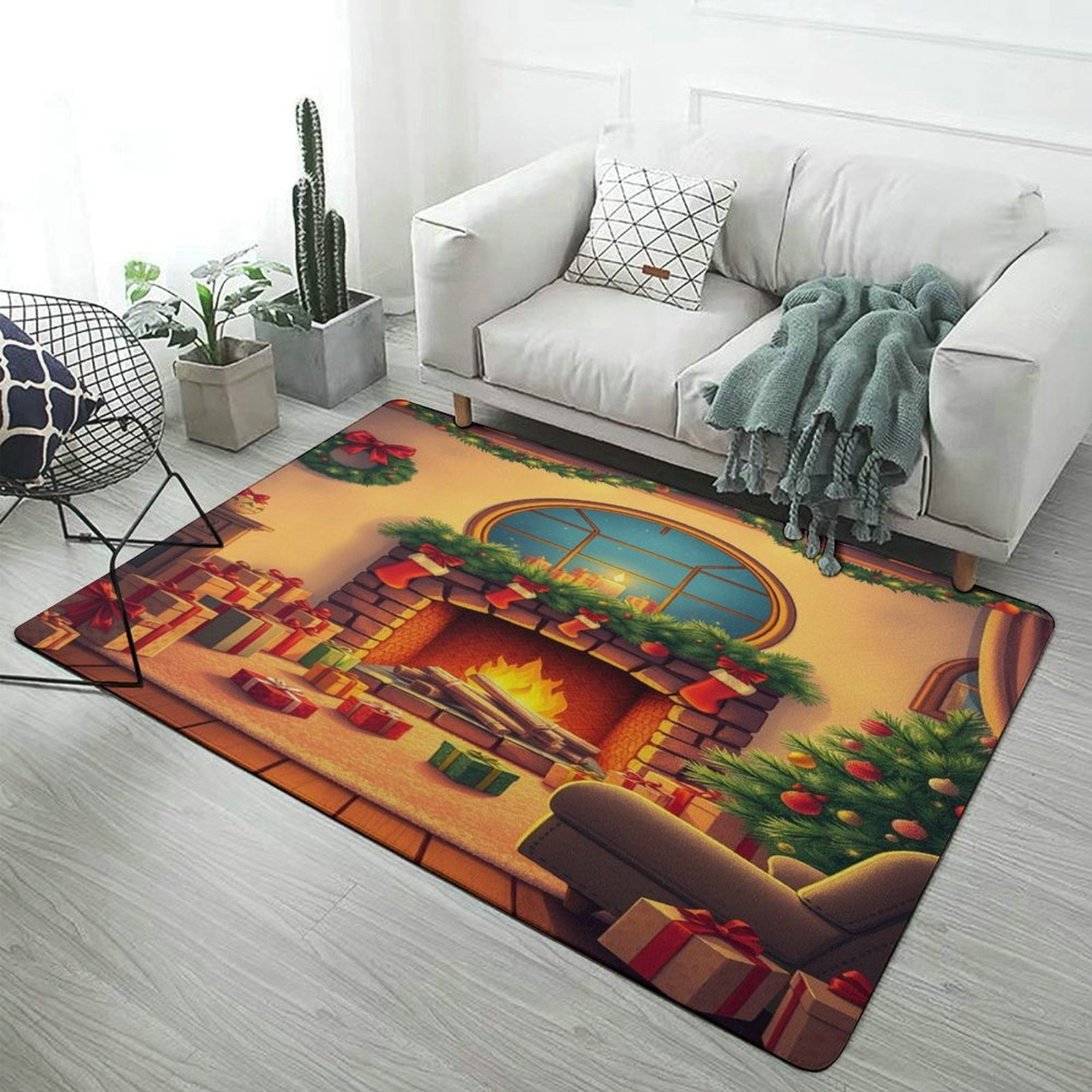 Cozy Christmas Fireplace Carpet Large Size Living Room American Style ...