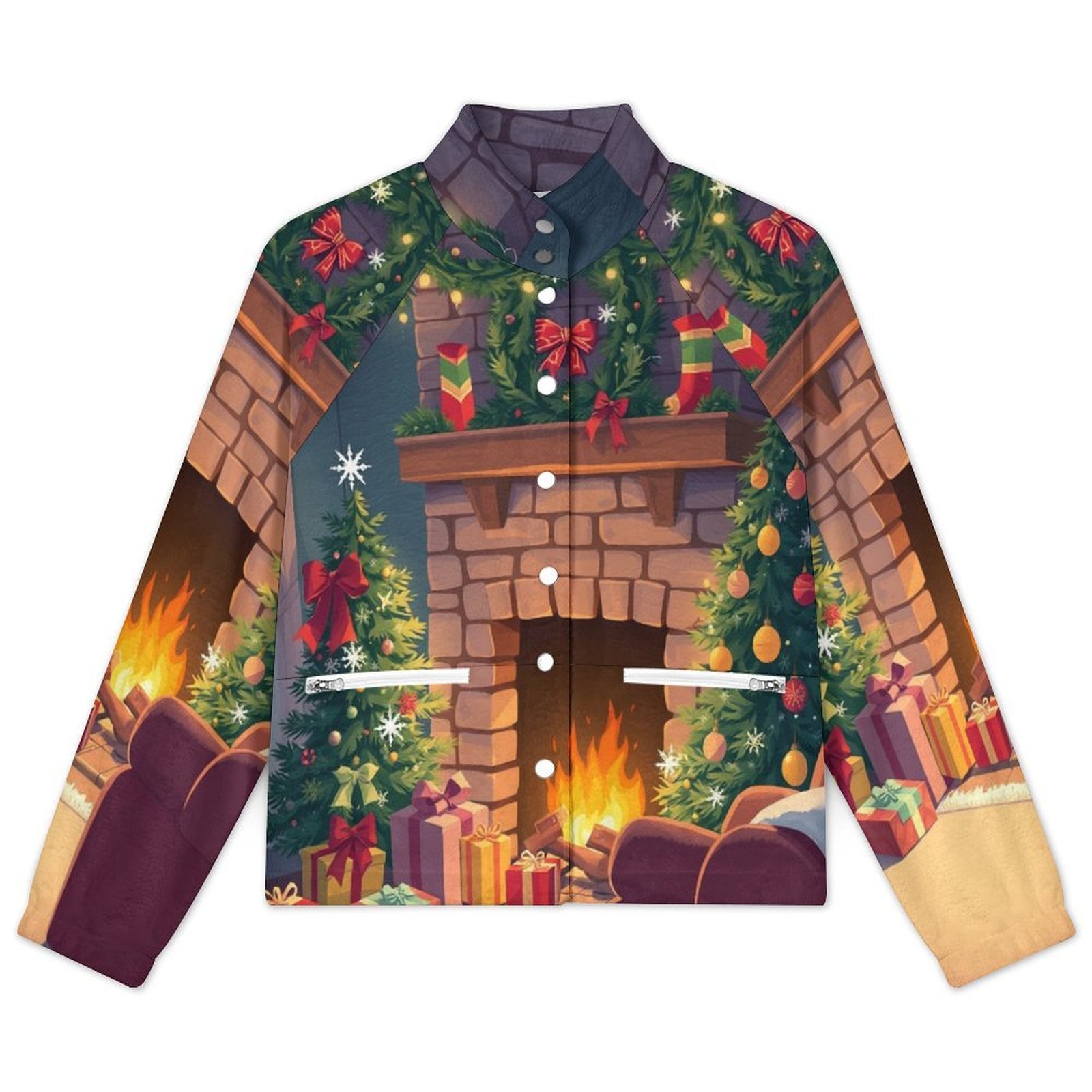 Cozy Christmas Fireplace Fall Winter Women Jacket Stand Collar Thick ...