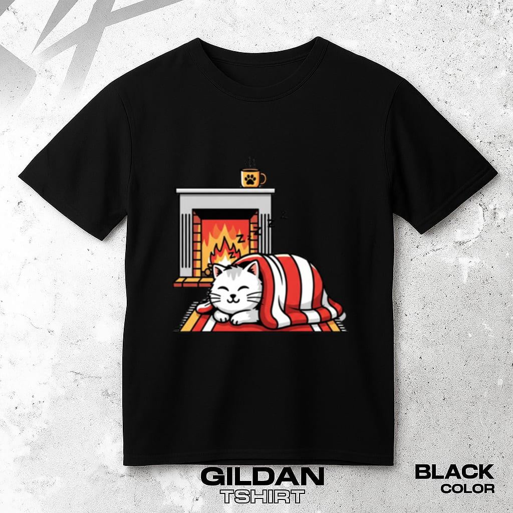 Cozy Christmas Fireplace Nap Kitty Hot Cocoa Cat Pet Lover Holiday ...