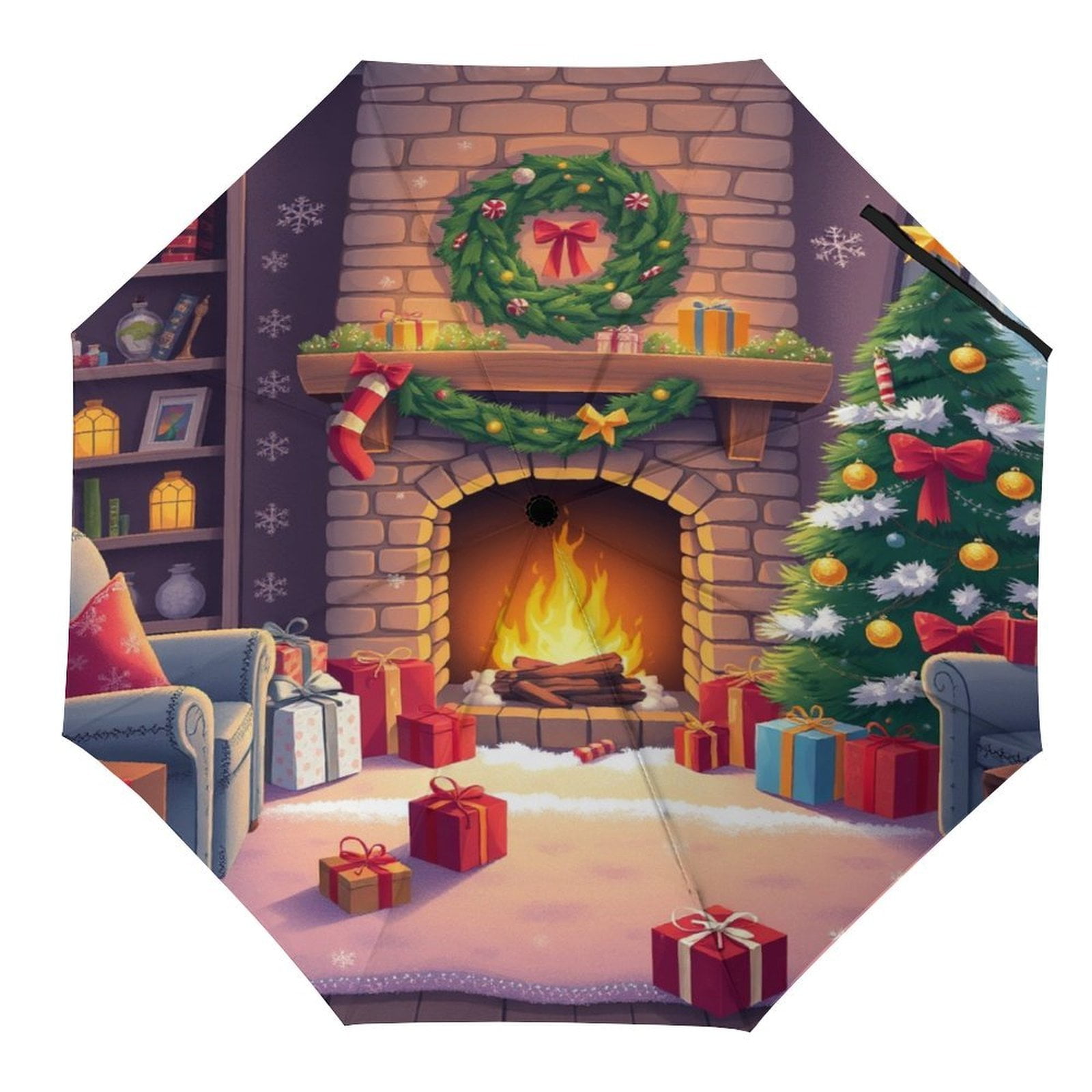 Cozy Christmas Fireplace Sunscreen Parasol Outdoor Convinient Folding ...