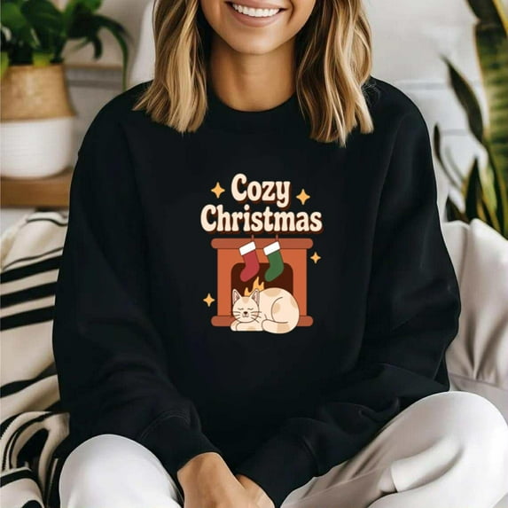 Cozy Christmas Fireside Cat Nap Stockings Pet Lover Holiday Fun Feline ...