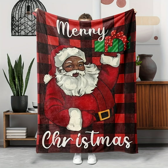 Cozy Christmas Flannel Throw Blanket - Plaid Santa Design, Soft & Warm ...