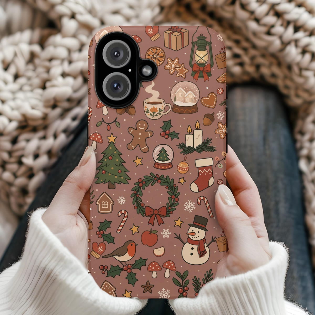 Cozy Christmas Phone Case with Cheerful Winter Holiday Icons and ...