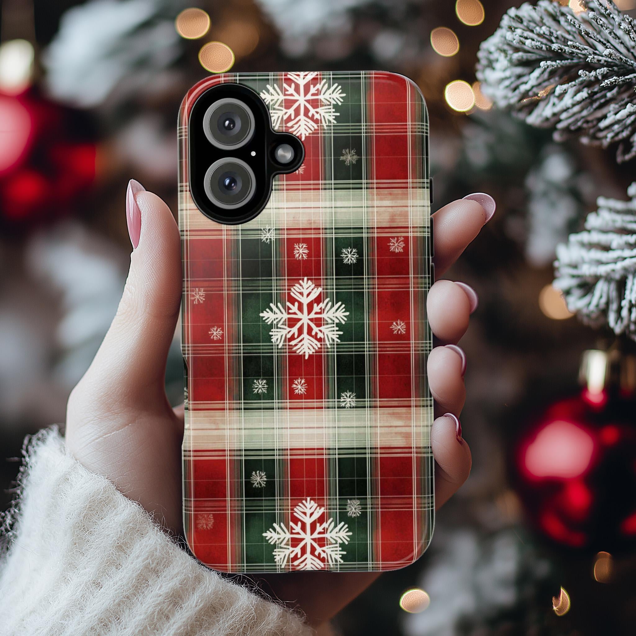 Cozy Christmas Plaid Festive Snowy Holiday Phone Case 17 16 15 14 13 12 ...