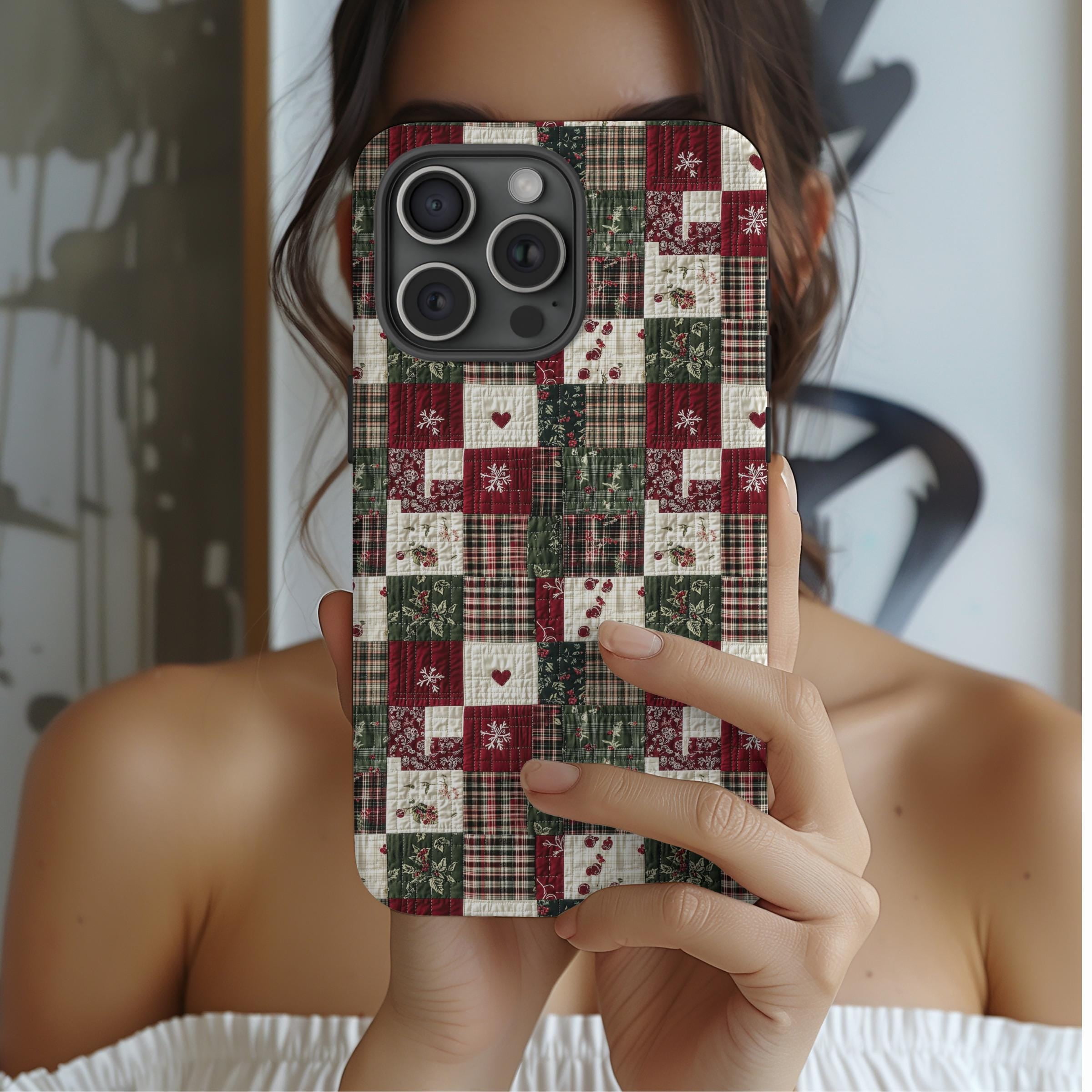 Cozy Christmas Quilt Patchwork Phone Case iPhone 17 11 12 13 14 15 16 ...