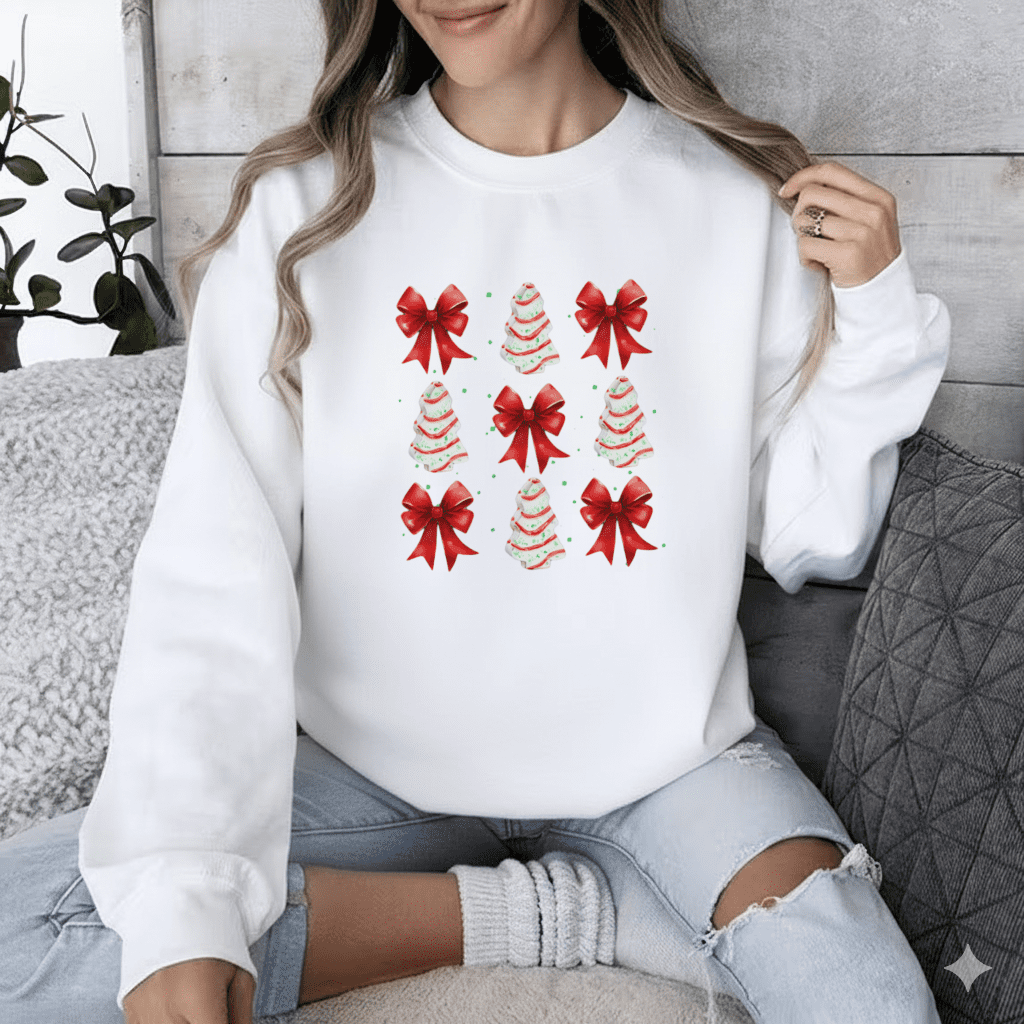 Cozy Christmas Tree Cake Coquette Holiday Retro Girly Style Sweatshirt ...