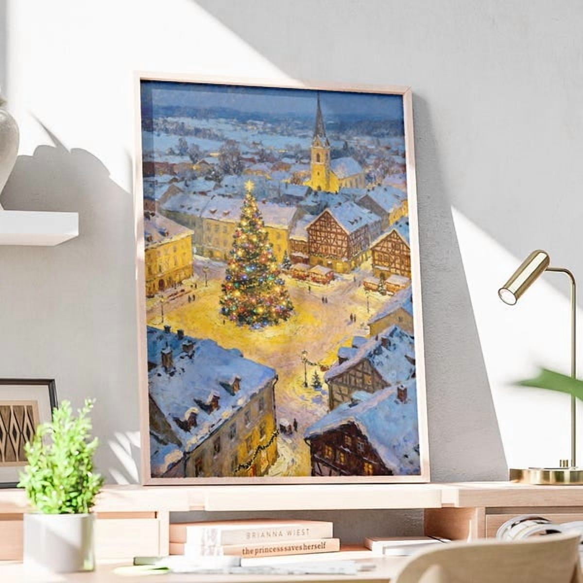 Cozy Christmas Village Wall Art, Snowy Winter Town Print, Holiday ...