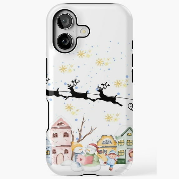 Cozy Christmas Village Winter Watercolor Festive Scene iPhone Case with ...