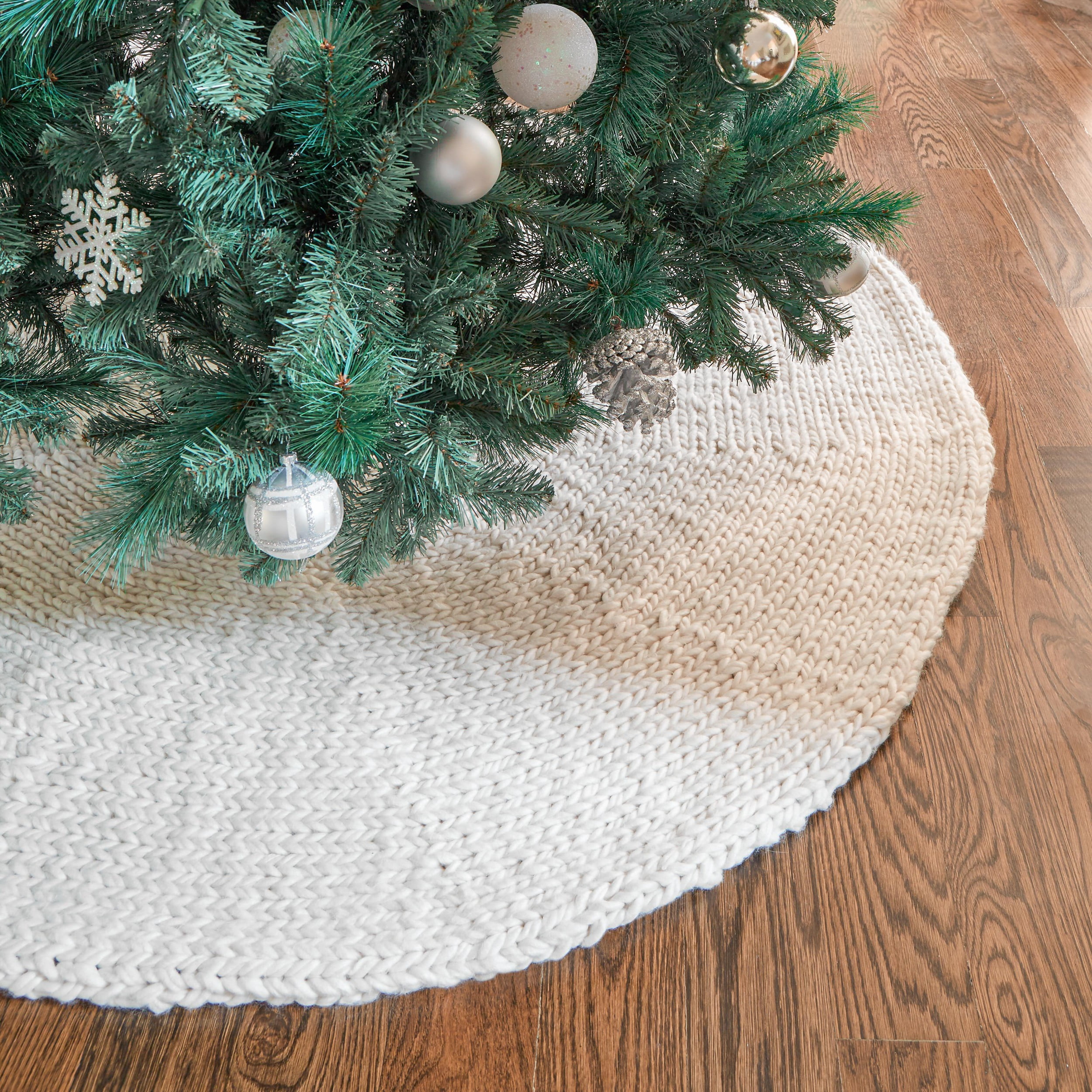 Cozy Chunky Knit Christmas Tree Skirt - Ivory, 60 - Walmart.com