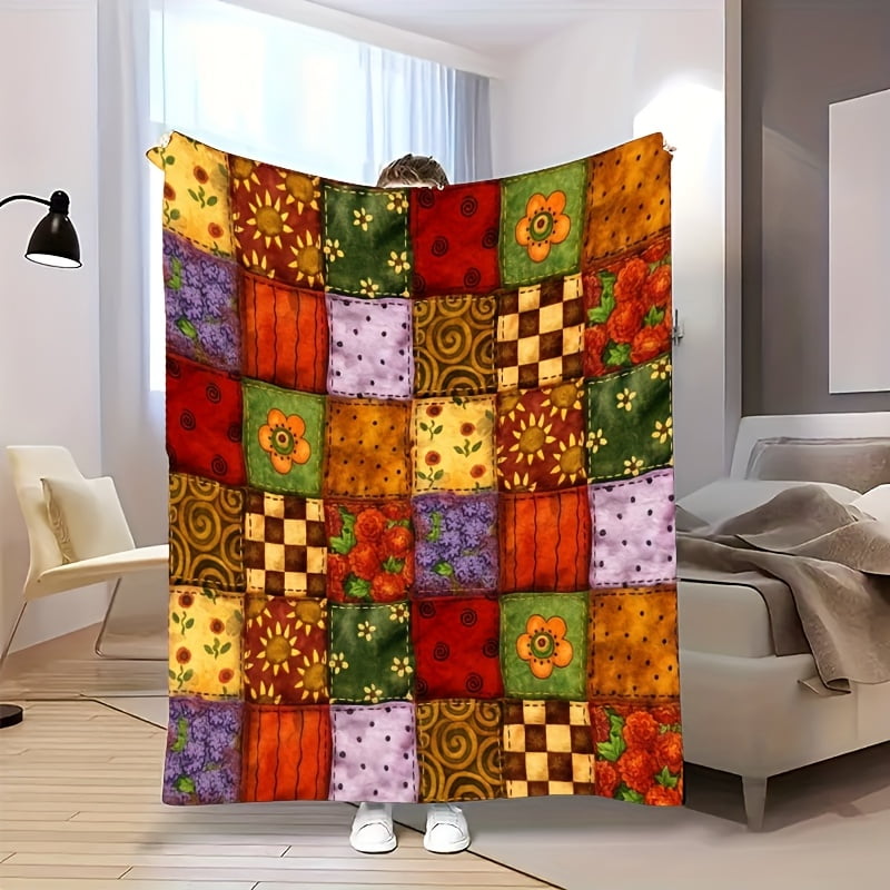 A Cozy Classic Country-Style Patchwork Fleece Blanket, Soft And ...