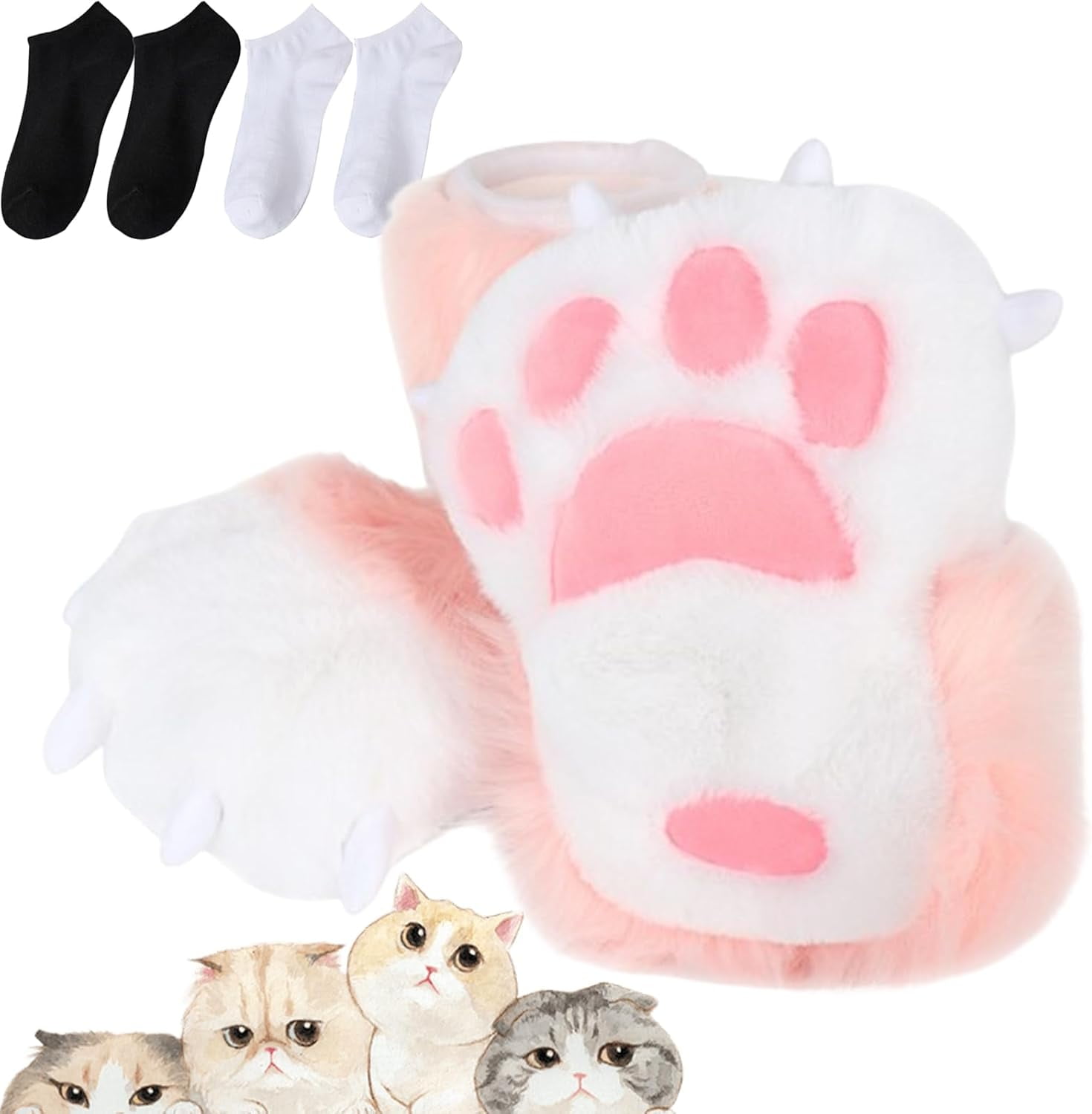 Cozy Claw Slippers Cat, Fursuit-Kig Cozy Claw Slippers Plush Slip-On ...