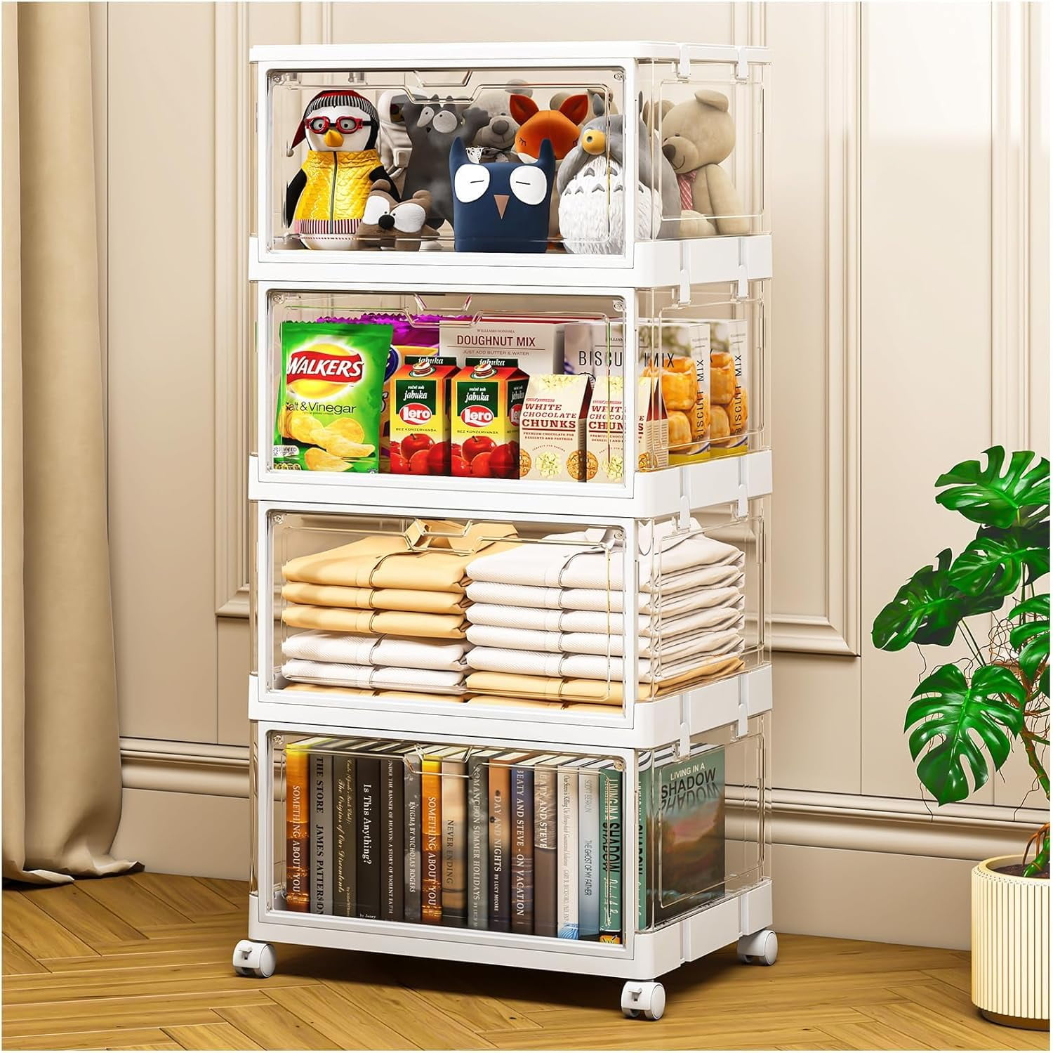 Cozy Clear Storage Bins with Lid 24Qt, 4 Pack Stackable Storage Bins ...