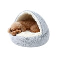 Cozy Cocoon Dog Bed, Calming Dog Cave Bed, Hooded Calming Plush Bed for ...
