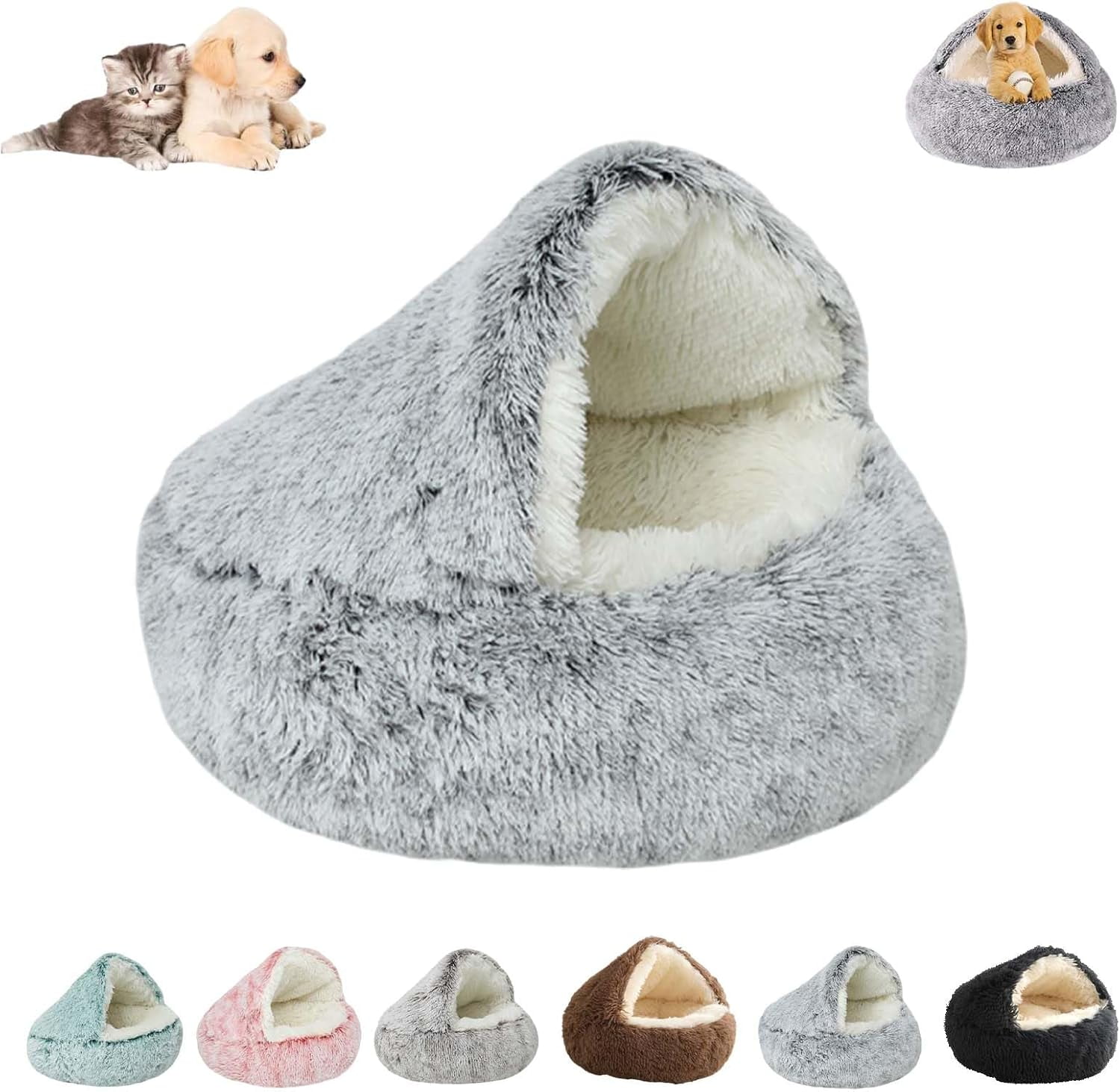 Cozy Cocoon Dog Bed, Plush Cave-Style Pet Bed with Hooded Cover, Cozy ...