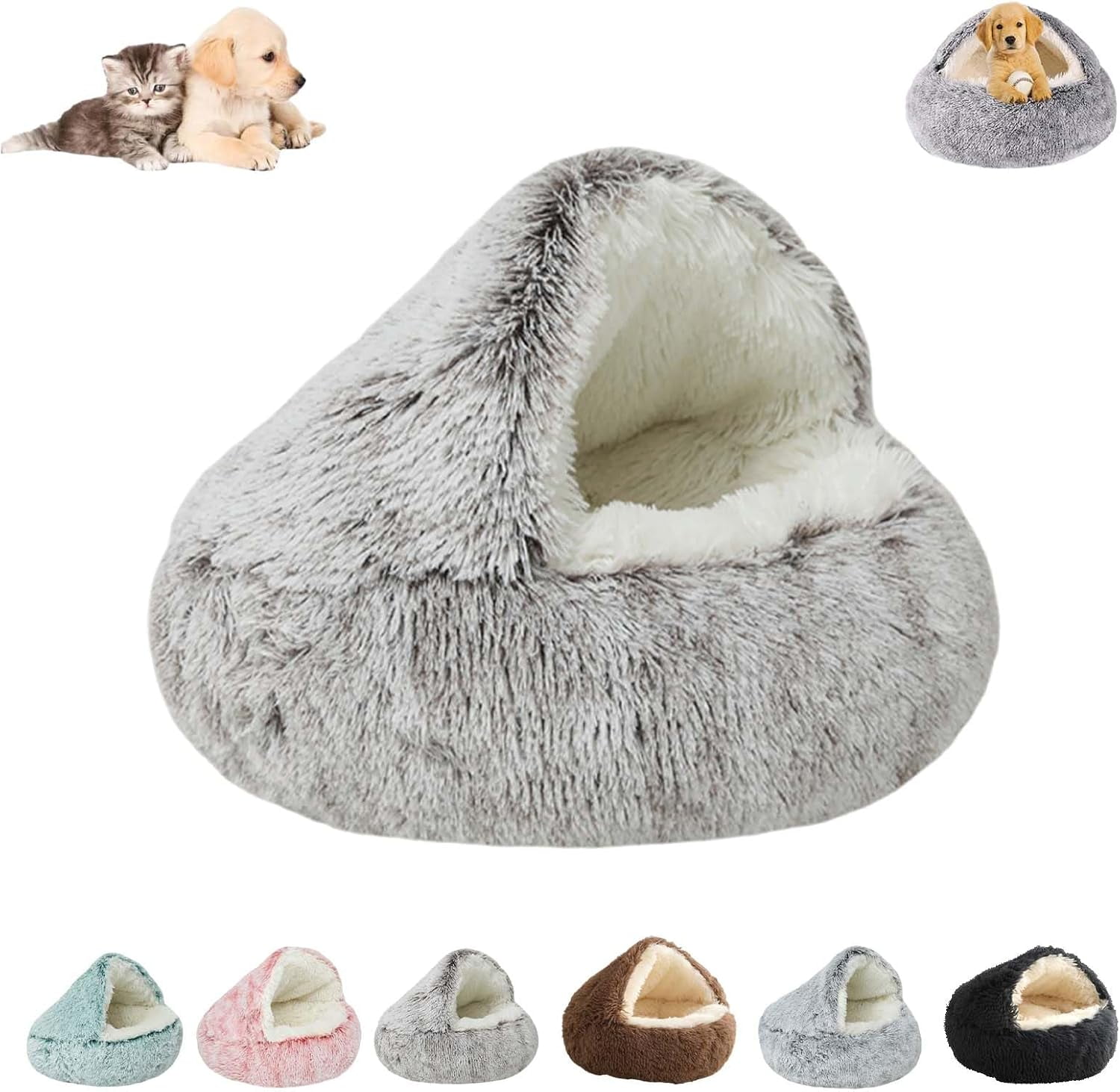 Cozy Cocoon Dog Bed, Plush Cave-Style Pet Bed with Hooded Cover, Cozy ...