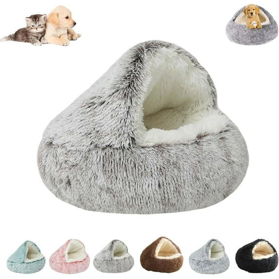 Cozy Cocoon Dog Bed, Plush Cave-Style Pet Bed with Hooded Cover, Cozy ...