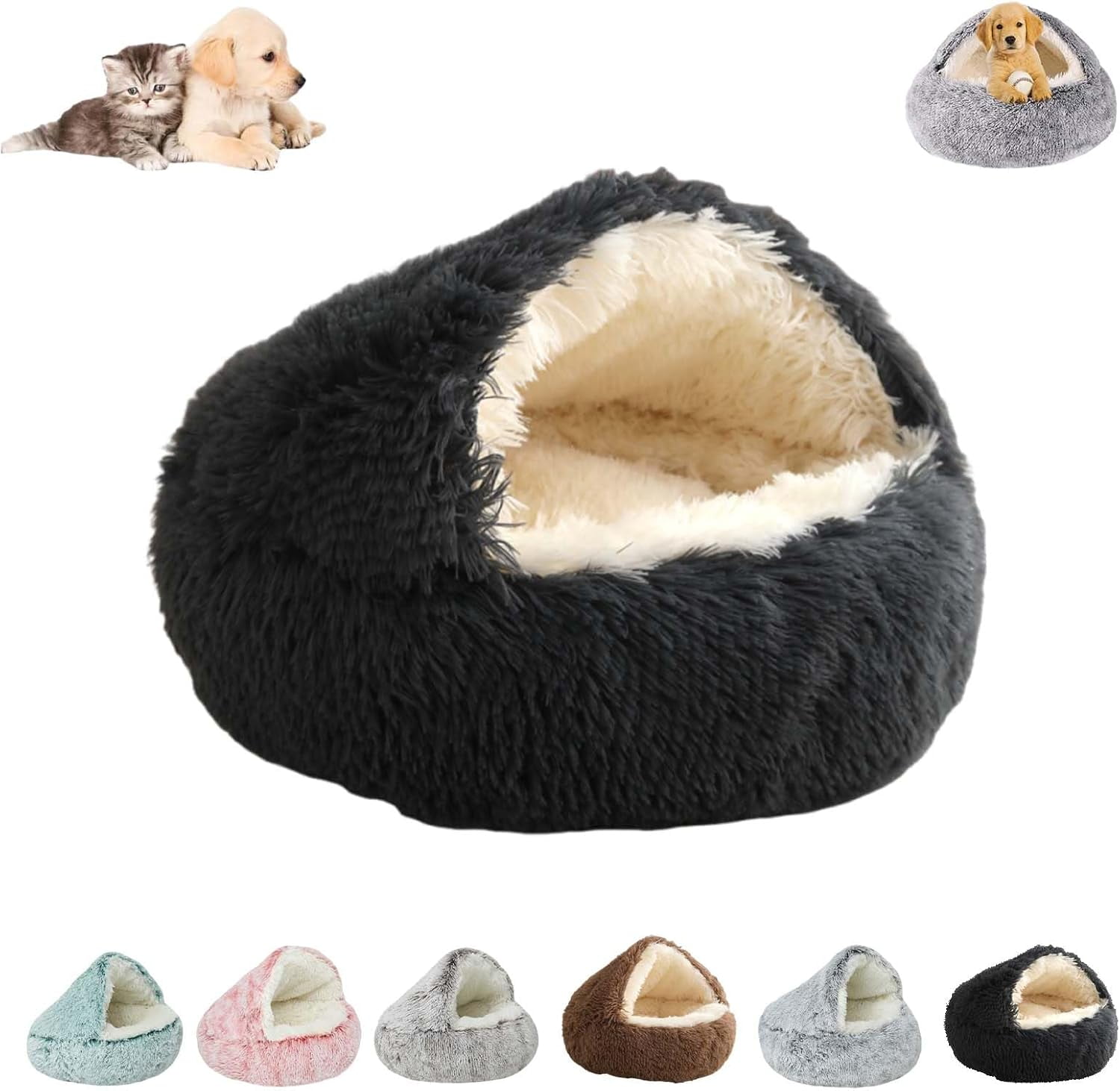 Cozy Cocoon Dog Bed, Plush Cave-Style Pet Bed with Hooded Cover, Cozy ...
