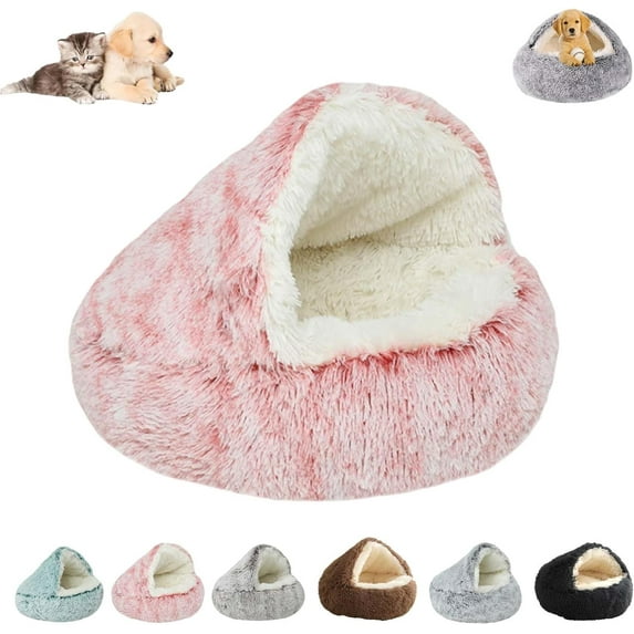 Cozy Cocoon Dog Bed with Hooded Cover, Plush Cave-Style Pet Bed for ...