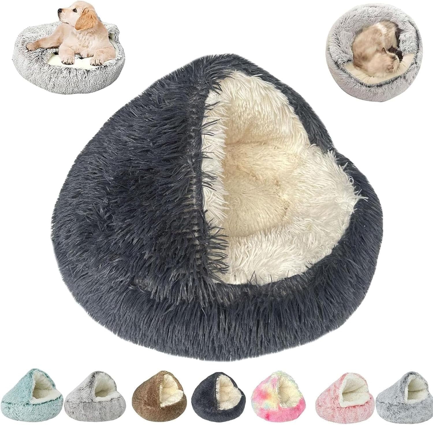 Cozy Cocoon Pet Bed for Dogs, Covered Dog Bed with Cave-Style Hood ...